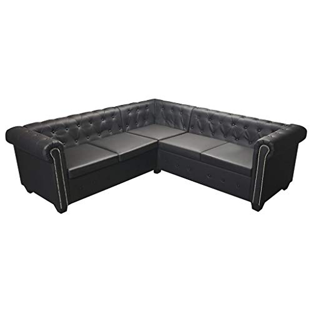 INLIFE Chesterfield Corner Sofa L Shape 5-Seater Faux Leather Sectional Sofa Couch with Armrest for Living Room,Office,Lobby Black 80.7"x 80.7"x 28.7" (LxWxH)