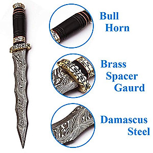 Skokie Knives Custom Hand Made Damascus Steel Hunting Dagger Knife Handle Bull Horn