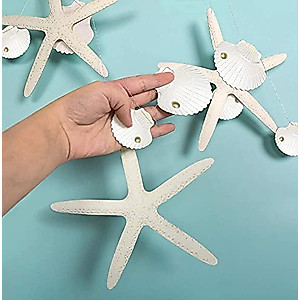 Decor365 Flat Paper White Finger Starfish Sea Shell Garland Ocean Coastal Nautical Party Decoration Starfish Cutouts Hanging Bunting Banner Under The Sea Mermaid Wish Birthday Beach Wedding Decor