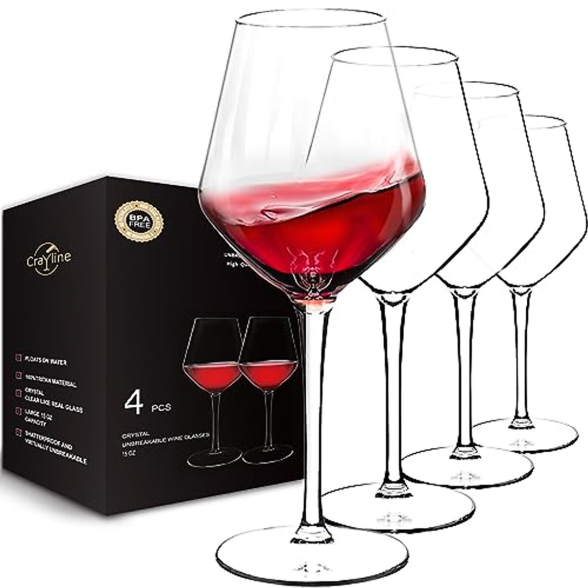 Plastic Wine Glasses Set of 4(15oz) |Unbreakable Wine Glasses with Stem|100% Tritan & BPA Free |Dishwasher Safe| Awesome For Pool, Beach, Travel, Pool, Camping, Beach, Picnic, Everyday Use.