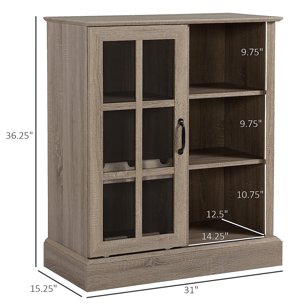 HOMCOM Wine Bar Cabinet, with 6-Bottle Wine Rack and Stemware Racks, Small Sideboard Buffet Cabinet with Sliding Glass Door and Storage Shelves for Kitchen, Brown