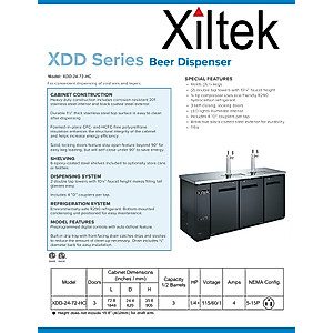Xiltek 72" 3-Door Commercial Beer Dispenser - Double Tower Keg Cooler - Kegerator XDD-24-72-HC