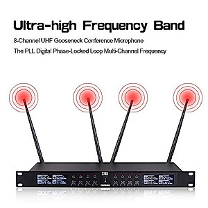 XTUGA CM280 UHF 8 Channel Professional Gooseneck Microphone System Conference Mics Fixed Frequency Super-Low Background Noise for Large conferences(Frequency A)
