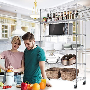 6 Tier Wire Shelving Unit Metal Storage Shelves w/Wheels, 350 Capacity Per Shelf, Heavy Duty Steel Garage Shelf, 48" L X 18" W X 82" H Pantry Kitchen Closet Racks