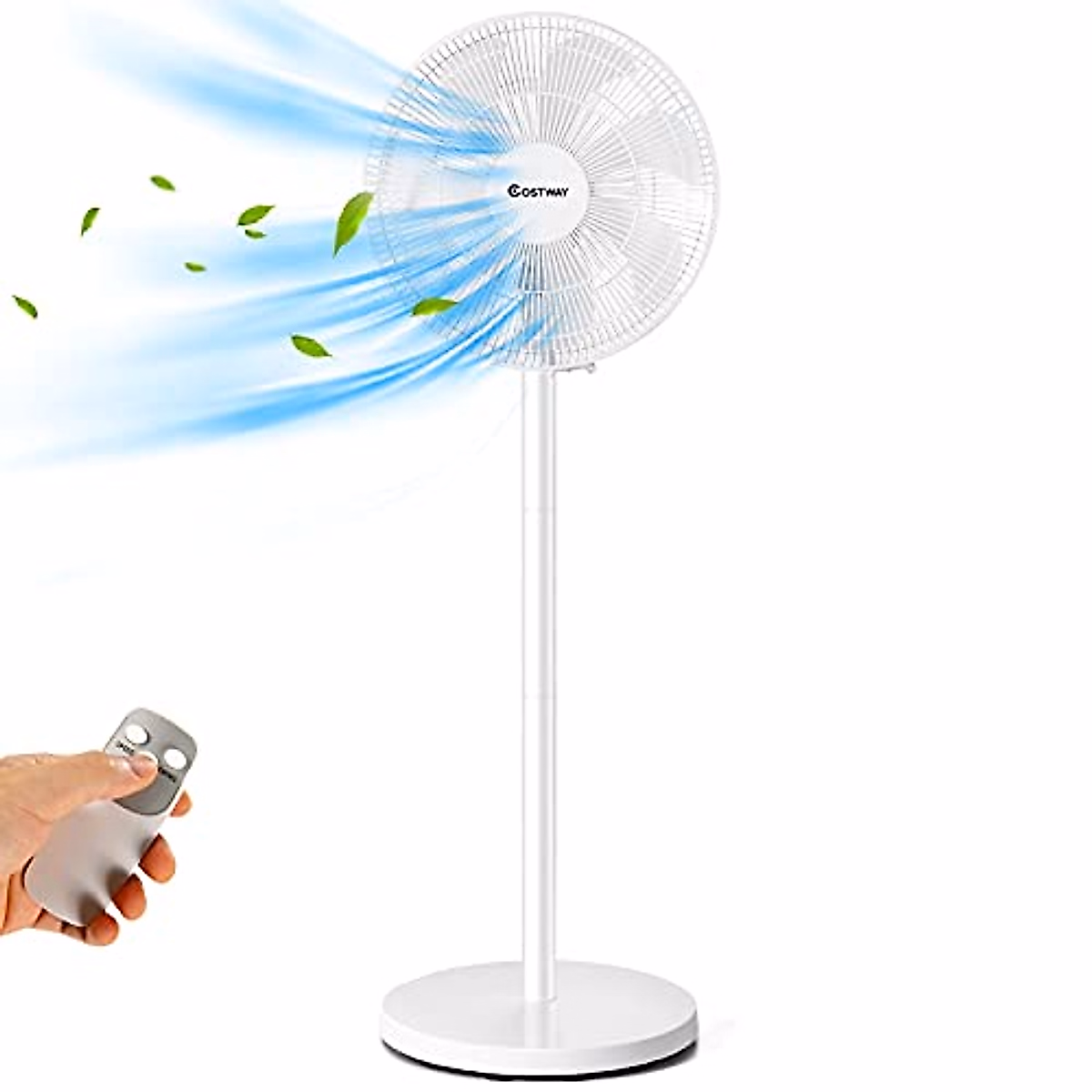 COSTWAY 16-Inch Standing Pedestal Fan, Height Adjustable 90° Oscillating Fan with Remote Control, 3 Wind Speeds & 60° Tilt, Quiet 7-Blade Stand Fan for Bedroom, Living Room, Home, Office, White