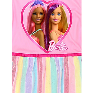 Barbie Girl's Rainbow Dress Up Fantasy Gown Nightgown Pajamas (6, Pink)