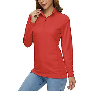 MAGCOMSEN Sun Shirt Running Shirts for Women Long Sleeve Shirts Athletic Shirts T Shirts Summer Tops for Women Rash Guard Shirts Tomato Red