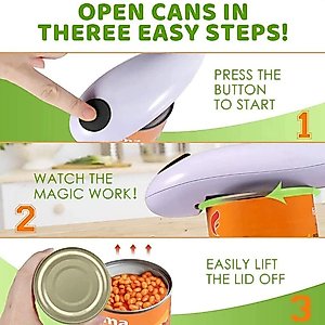 Electric Can Opener One-Button Switch Without Sharp Edges Automatic Electric Can Opener, Suitable for All Kinds of Cans With Food Safe Lid Hand-Held Automatic Can Opener （white）