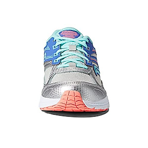 Saucony Cohesion 14 Lace to Toe Running Shoe, Silver/Periwinkle/Turq, 2 US Unisex Big Kid