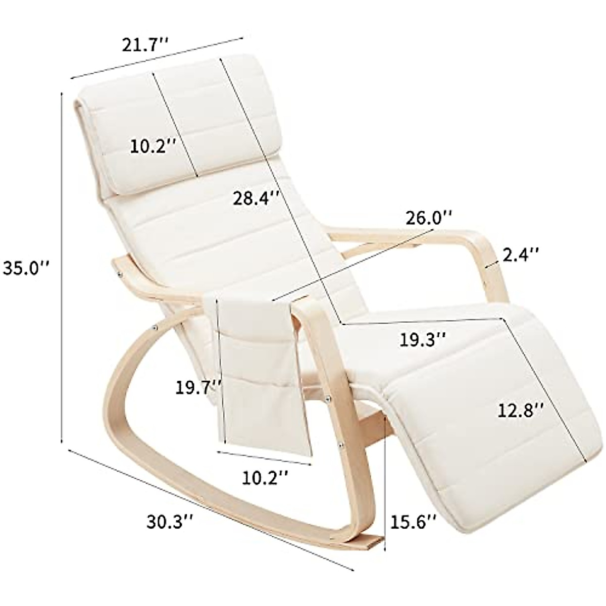 UPHYB Rocking Chair, Rocking Armchair with Fabric Padded Seat,Wooden Based, Adjustable Footrest for Living Room, Bedroom, Balcony, Nursery Room (Beige)