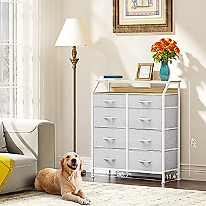 YITAHOME Fabric Dresser with 8 Drawers, Furniture Storage Tower Cabinet, Dresser for Bedroom, Living Room, Hallway, Closet, Sturdy Steel Frame, Wooden Top, Easy Pull Fabric Bins, Light Grey