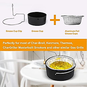 Hisencn Grease Cup with 15 Pack Aluminum Foil Drip Cups for Charbroil Grills, Grease Tray Cup for Masterbuilt 30-inch Propane Smoker and Kenmore Outdoor Grills with Clip