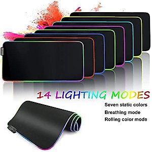 Gaming Mouse Pads Green Hexagon Texture Pattern RGB Gaming Mouse Mat LED Glowing Computer Keyboard Carpet XXL with 14 Lighting Modes Desk Pad,400x800mm