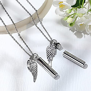 10 Pieces Angel Wing Memorial Keepsake Cylinder Cremation Ashes Necklace Urn Necklaces Holder for Cremation Keepsakes for Men Stainless Jewelry with Filling Kit (0.31 x 1.54 Inch, Silver)