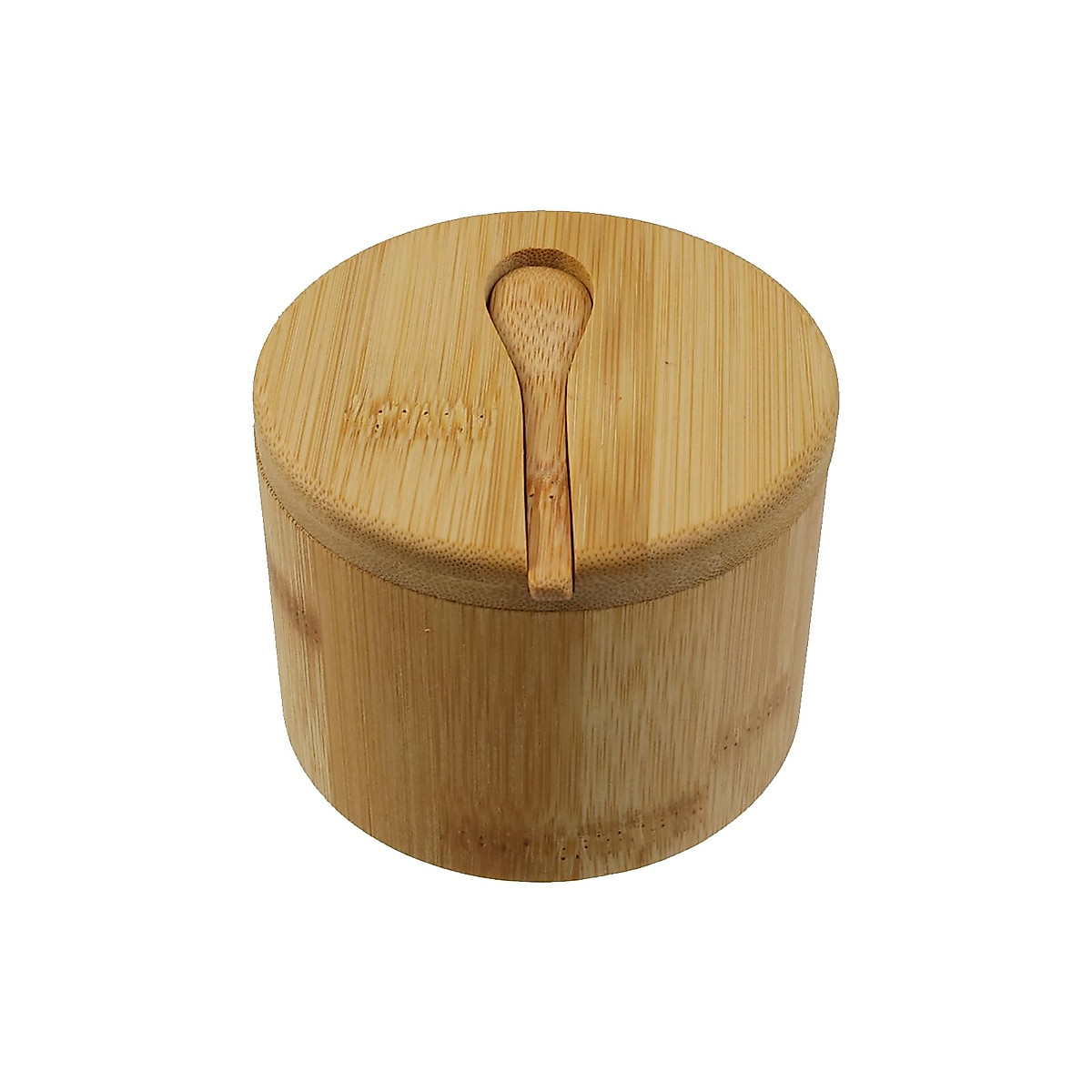 KUMGROT Wooden Salt Cellar Set Kitchen Salt Box with Mini Built-in Spoon and Magnetic Lid Round Salt Container Spices Storage Box for Spice Bath Salt Sugar Pepper