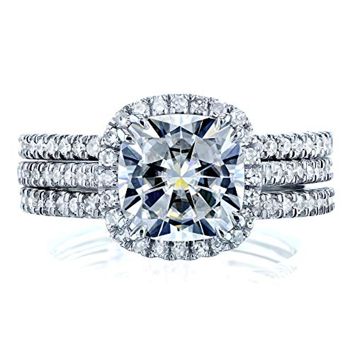Kobelli Cushion Brilliant Moissanite Halo Bridal Wedding Rings Set 2 1/2 CTW 14k White Gold, 4