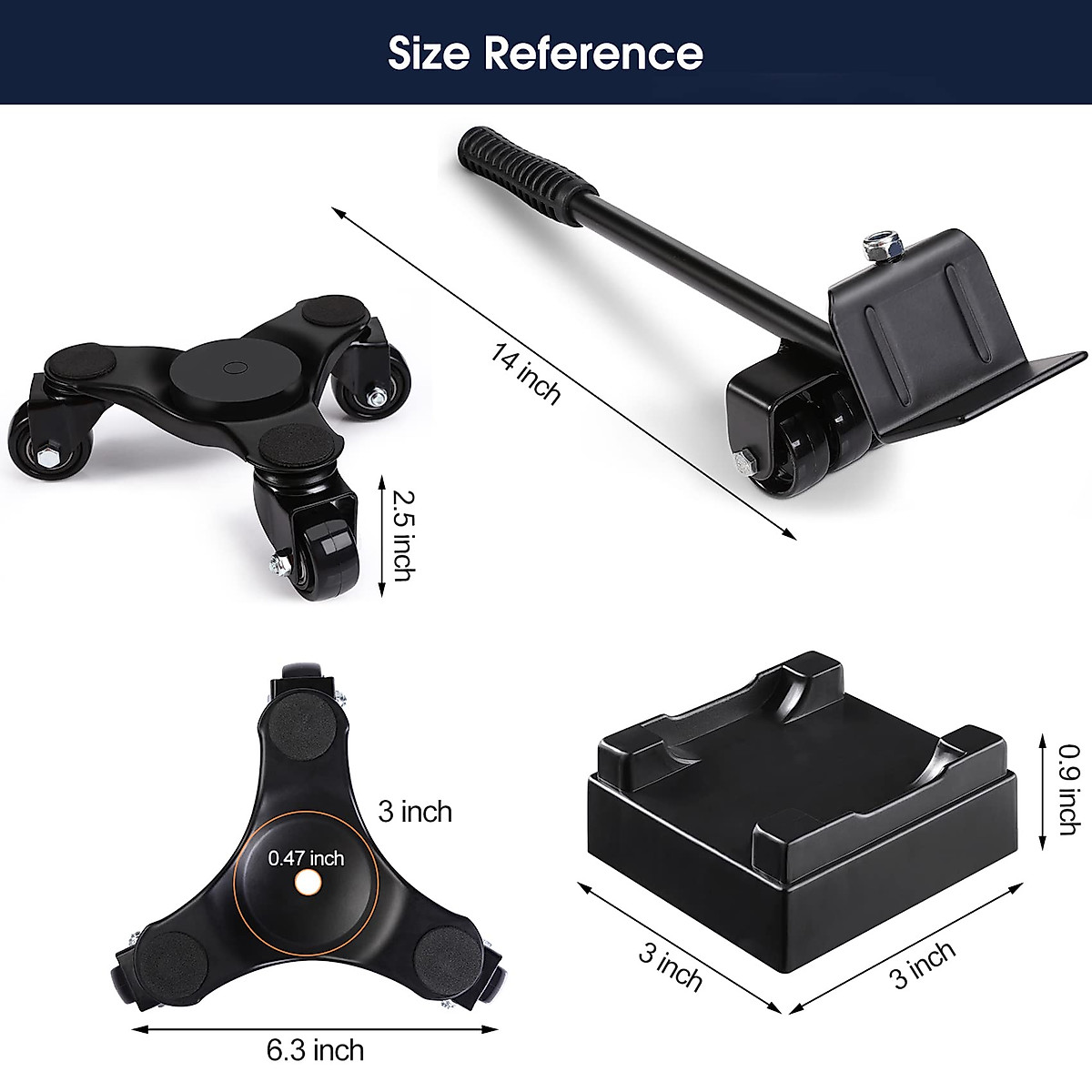 Furniture Mover 4-Pack Steel Tri-Dolly Set, 6-Inch, 132 lbs Load Capacity Each Pack, 3 Wheels Mover Dollys for Moving Heavy Furniture, Grand Piano Table