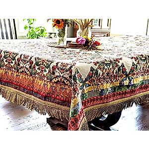 Tache Elegant Ornate Ivory Colorful Paisley Square Tapestry Table Cloth with Tassels, 35x35