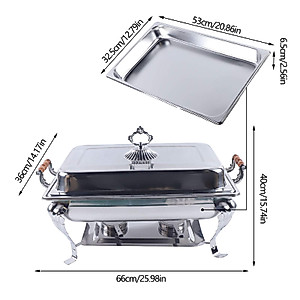8 Quart Stainless Steel Chafing Dish Buffet Set, Retro Silver Rectangular Catering Chafer Warmer Set with Wooden Handle Fuel Holder, Stainless Steel Buffet Servers for Kitchen Party Banquet Dining
