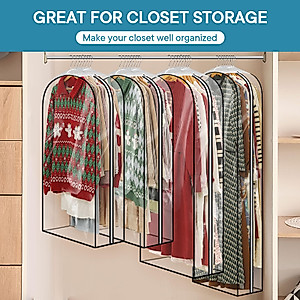 3 Pack - Moucas 10" Gusseted All Clear Garment Bag, 43" Suit Bags for Closet Storage, Garment Bags for Hanging Clothes, Garment Covers with Side Zipper for Coats, Jackets, Shirts