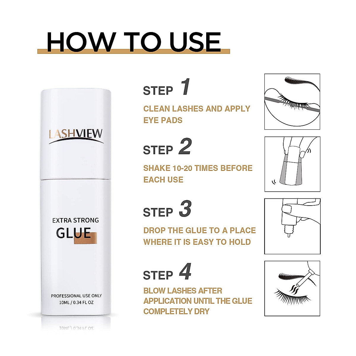 LASHVIEW Eyelash Extension Glue,Lash Extension Glue,Precise Drop Technology Glue,Accurate 0.03ml Per Drop,Maximum Bonding Power,1 Sec Dry Time,Long-Lasting Time,10ml