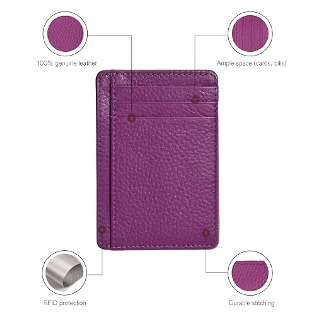Leather Minimalist Wallet for Men & Women RFID Front Pocket Leather Card Holder Wallets (Fuchsia, Small)