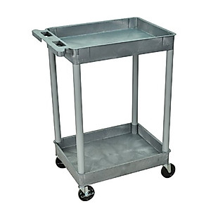 Luxor/H.Wilson Two Shelf Rolling Industrial Utility Tub Cart with Handle - 24 in. x 18 in, Gray