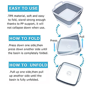 MontNorth Dishpan For Washing Dishes,9L Collapsible and Portable,Wash Dish Basin,Foldable Laundry Tub with Drain Plug for Kitchen Sink,Camping,Gray