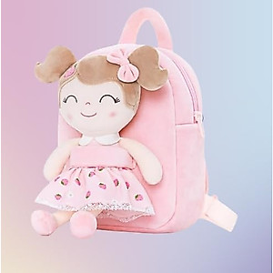 Gloveleya Kids Backpack for Girls backpacks Plush bag with Soft doll for Toddler baby Strawberry 9 Inches