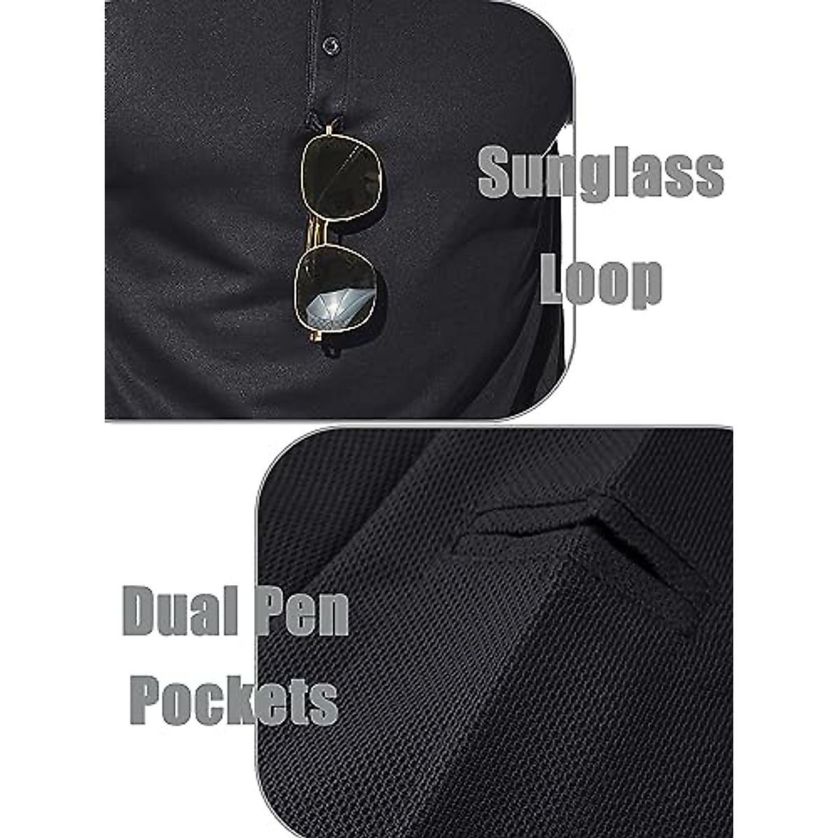 TACVASEN Men's Long Sleeve Polo Shirts Collar Shirts Quick Dry Golf Polo Fishing Tee Shirts Black Polo Shirt for Men