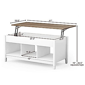 Tangkula Wood Lift Top Coffee Table, Modern Coffee Table w/Hidden Compartment and Open Storage Shelf for Living Room Office Reception Room, Lift Coffee Table (White)