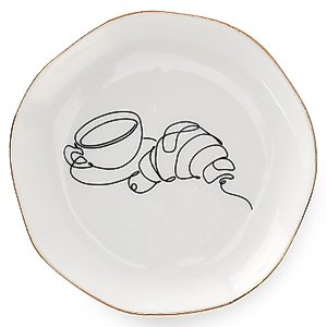 HOME SMILE Ring Dish Jewelry Tray for Kitchen Sink-Minimalist Line Drawing cCoffee and Bread