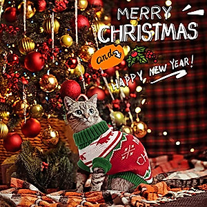 BWOGUE 2 Packs Cat Christmas Sweater Christmas Dog Sweaters Pet Cat Winter Knitwear Warm Clothes Pet Reindeer Snowflake Merry Christmas Pet Sweaters for Kittys and Small Dogs