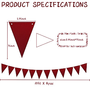 44ft Burgundy Party Decorations, Hanging Glitter Paper Triangle Flag DIY Banner Birthday Decorations for Women for Decor Bachelorette Engagement Wedding Birthday Baby Bridal Shower