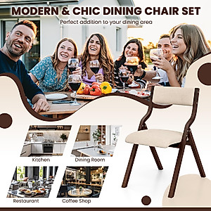 Giantex Folding Dining Chairs Set of 2, No Assembly Folding Chairs w/Linen Padded Seats, Wood Foldable Kitchen Chairs, Easy to Store Extra Event Chairs, Padded Folding Chair for Wedding Guests Party