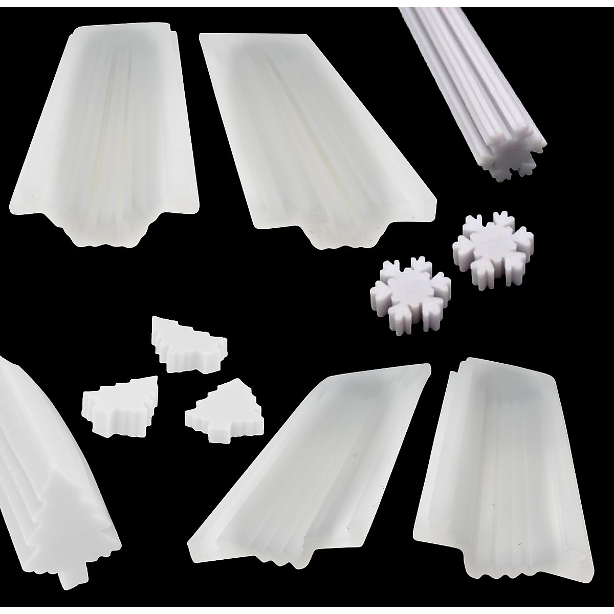 Gift Boutique Christmas Tube Column Silicone Soap Candle Mold Set of 2 Tree and Snowflake Shaped Long Tube Chocolate Candy Mold for Mousse Cake Baking Handmade Candle Mold Embed Soaps Making Supplies