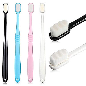 4 Pieces Soft Bristle Toothbrush Nano Toothbrush Ultra Soft Toothbrush Manual Toothbrush with 20,000 Bristles for Sensitive Teeth and Gum Adult Kid Children (Pink, Blue, Black, White)