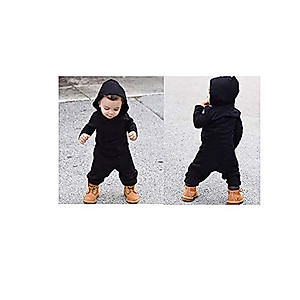 Newborn Baby Boys Girls Romper Toddler One Piece Solid Color Outfits Long Sleeve Hoodie Playsuit Jumpsuits Clothing(12-18M) Black