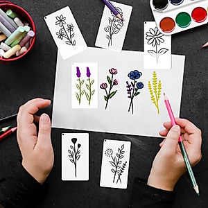 Botanical Flower Stencils for Crafts Small Wildflower Floral Paint Stencil for Painting on Wood Card Making, Tiny Nature Vine Herb Essential Art Stencils for Adults Kids Furniture Walls (50 flowers 2)