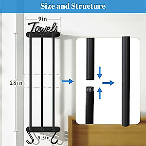 Wall Mounted Towel Rack for Rolled Towels, Upgrade 3 Bar Towel Storage Rack for Bathroom, BUDO Organizer for Folded Large Towel, Washcloths, Hand Towels(Black)