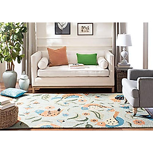 SAFAVIEH Blossom Collection 4' x 6' Sage / Multi BLM676A Handmade Premium Wool Area Rug
