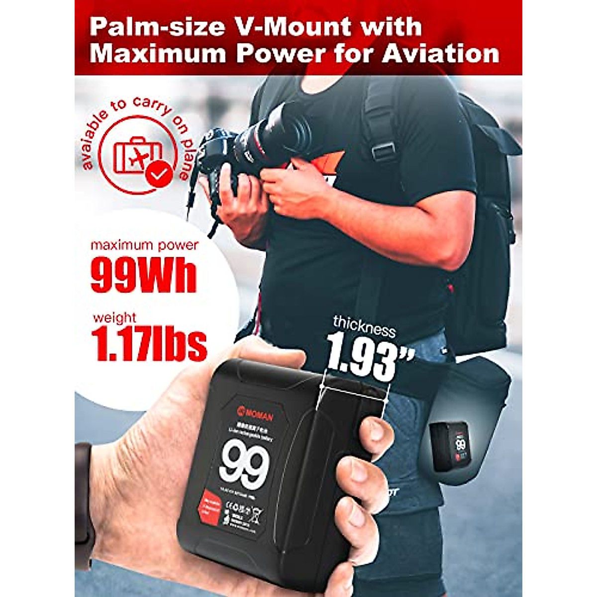 Moman V Mount Battery, Mini V-Lock Mount Power 99Wh 15A Up to 200W Draw with Dual D-Tap & USB Outputs for BMPCC 4k 6k Camcorders Cameras LED Lights, V-Mount-Battery-Dtap-Mini
