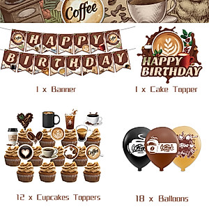 Coffee Birthday Decorations Coffee Party Supplies Includes Coffee Happy Birthday Banner Cake Topper Cupcake Toppers Balloons for Coffee Themed Party Decorations