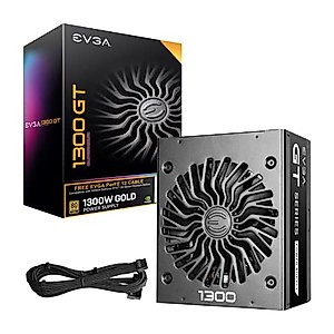 EVGA 1300 GT, 80 Plus Gold 1300W, Fully Modular, Eco Mode with FDB Fan, 100% Japanese Capacitors, 10 Year Warranty, Includes Power ON Self Tester, Compact 180mm Size, Power Supply 220-GT-1300-XR