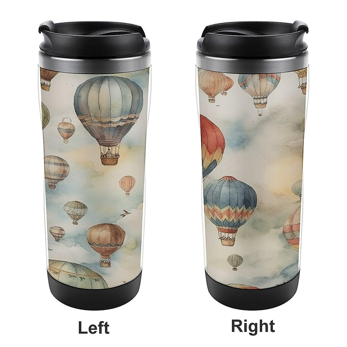 HKMNTGD Travel Coffee Mug, Insulated Tumblers Watercolor Hot Air Balloon Printed Stainless Steel Cups Reusable Stainless Steel Cups Insulated Tumbler with Lid