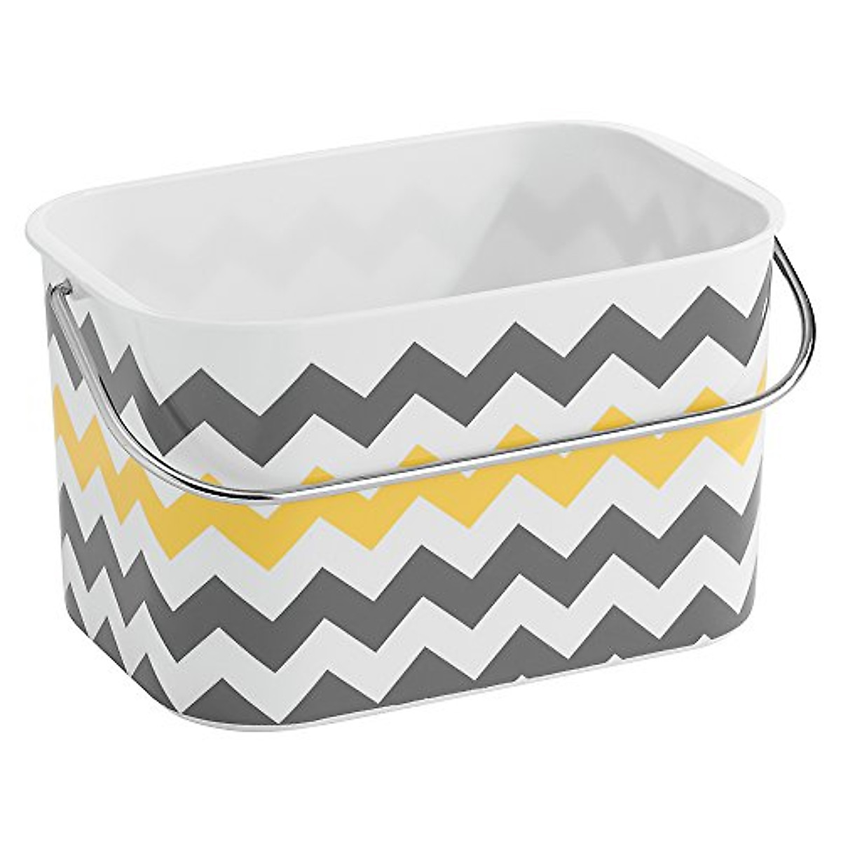 iDesign Una Plastic Chevron Tote Basket with Handle for Storage in Bathroom, Kitchen, Bedroom, College Dorm, 9" x 6.5" x 5.25" - Gray and Yellow