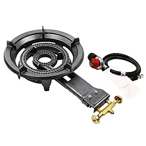 COOKAMP Propane Wok Burner, Cast Iron Single Burner Camping Stove With Regulator And Hose,High Pressure Portable Gas Stove For Camping Outdoor Cooking SH90 (SH90)
