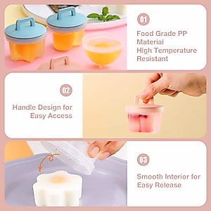 Egg Poacher, 4 Pcs Egg Cooker Cups Egg Steamer with Lid and Oil Brush, Individual Egg Boiler for Breakfast, Hard Boiled Eggs without the Shell 4 Shapes Egg Molds Food Grade Material (Pink)