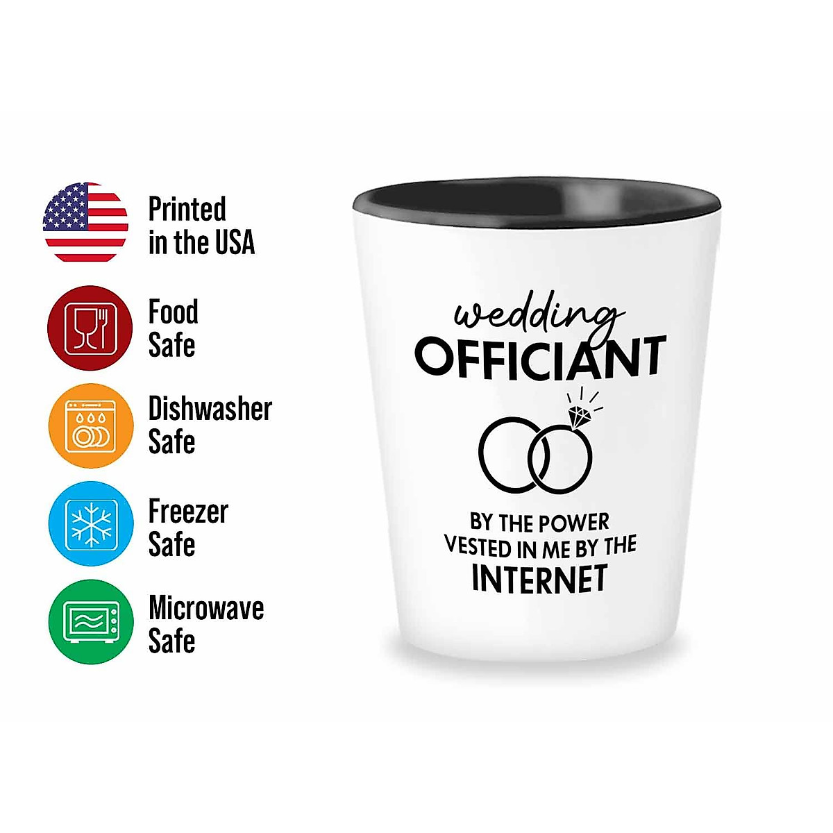 Bubble Hugs Wedding Officiant Shot Glass 1.5oz - Power Vested by Internet - Funny Officiant Proposal Marry Us Invitation Pastor Priest Internet Ordained Minister Humor