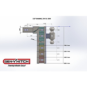 GEN-Y GH-1623 MEGA-Duty Adjustable 6" Drop Hitch with GH-0161 Dual-Ball, GH-0162 Pintle Lock for 2.5" Receiver - 32,000 LB Towing Capacity - 3,500 LB Tongue Weight